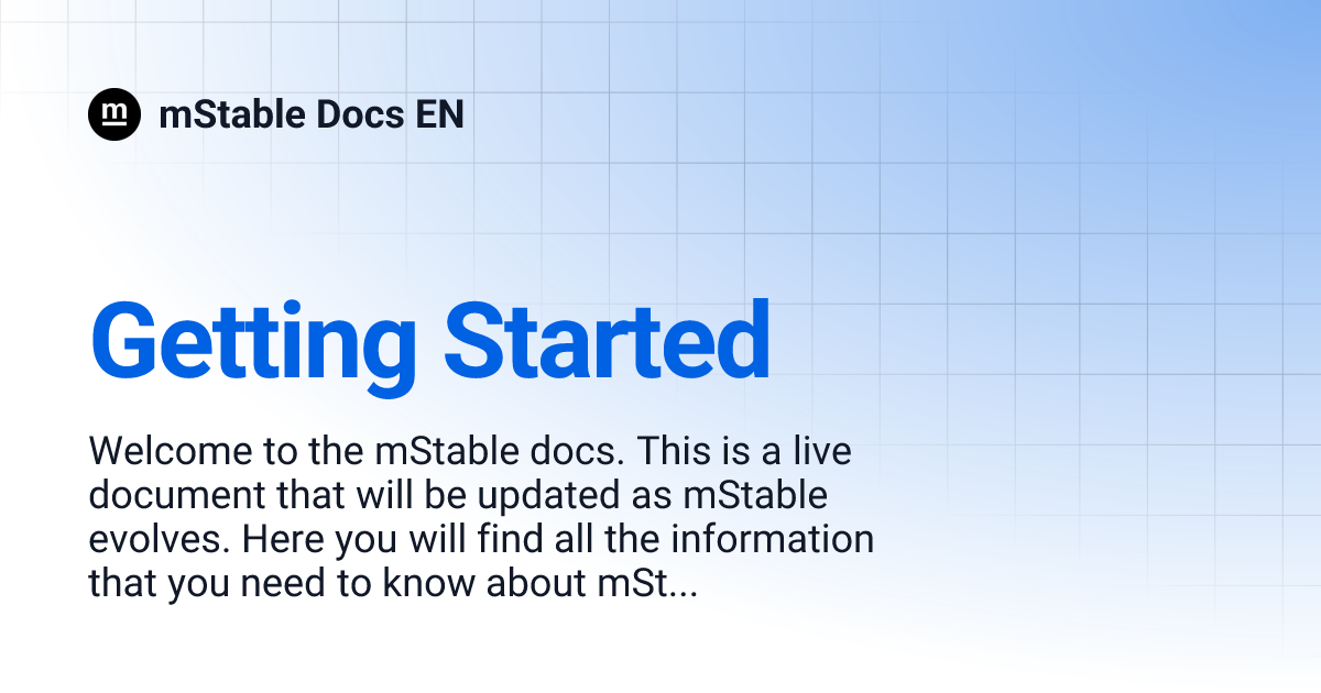 Getting Started | mStable Docs EN